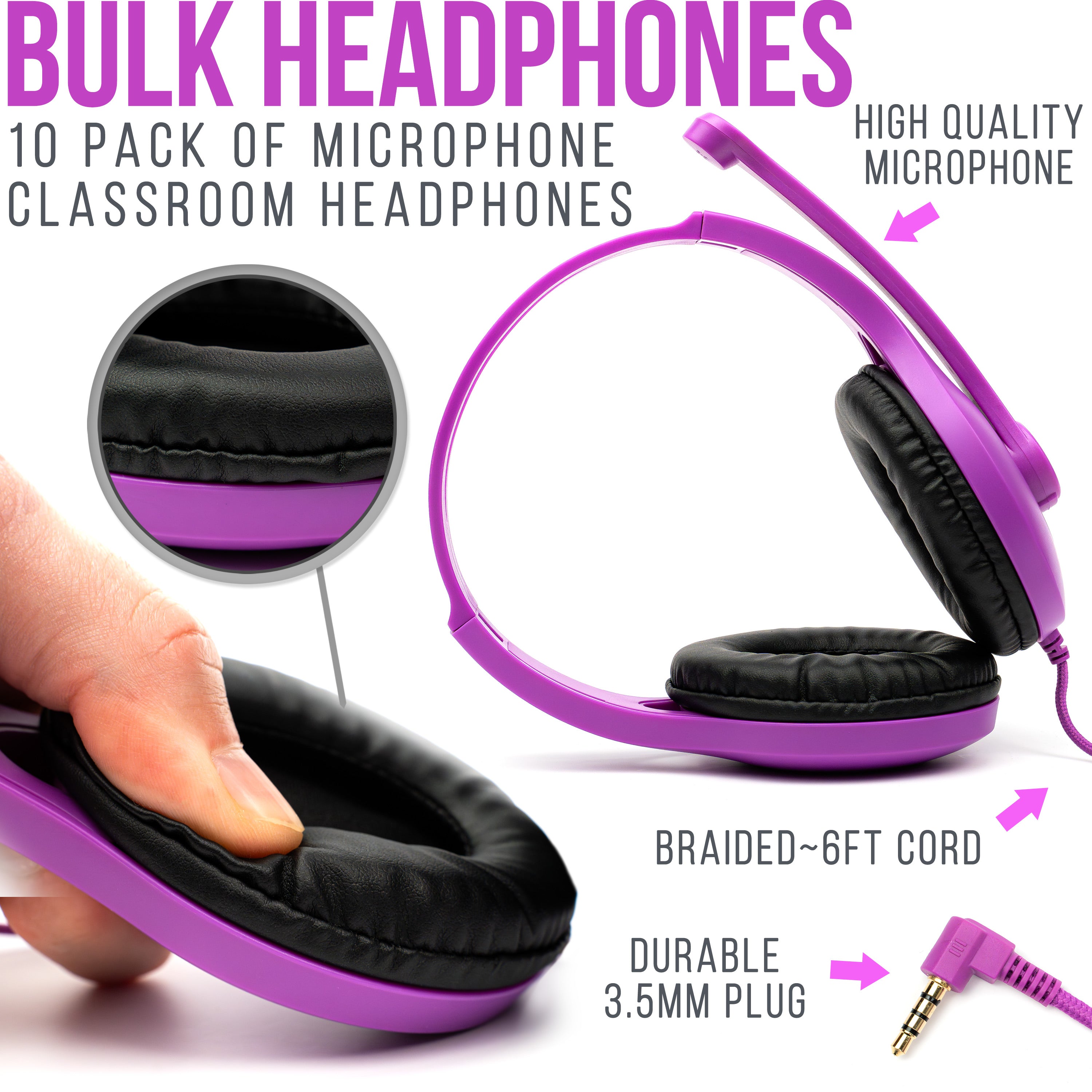 Bulk Classroom Headphones With Microphone | Mixed Colors